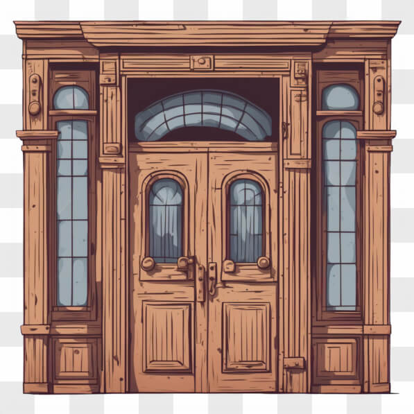 Download Versierde Houten Deur met Glazen Vensters Cartoons online op ...