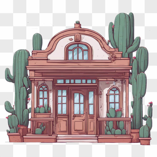Download Charming Southwestern Style Building with Cacti Cartoons ...