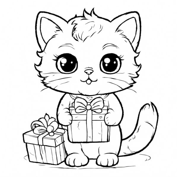 Download Cute Cartoon Cat with Gift Boxes Coloring pages Online ...