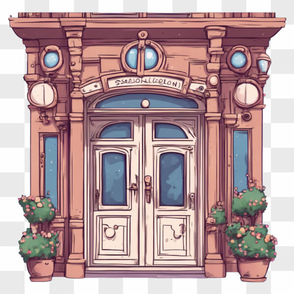 Download Charming Building Entrance with Ornate Architecture Cartoons ...