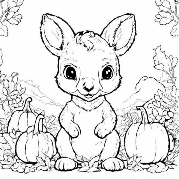 Download Cute Cartoon Rabbit Surrounded by Pumpkins Coloring pages ...