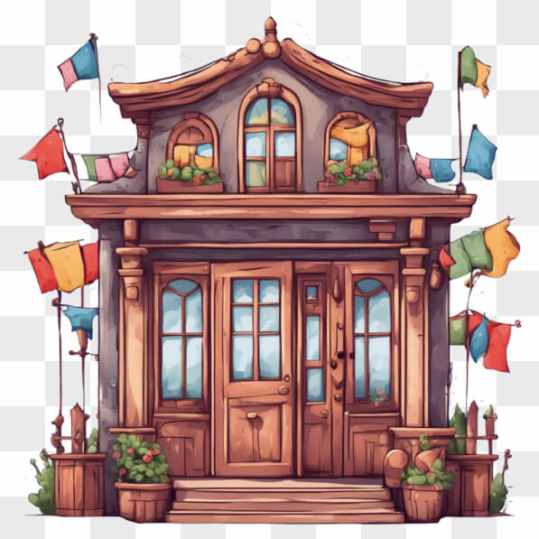Download Charming Whimsical Building with Colorful Flags and Flowers ...