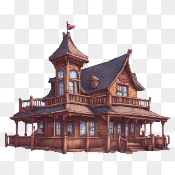 Download Whimsical Wooden House with Tower Cartoons Online - Creative ...