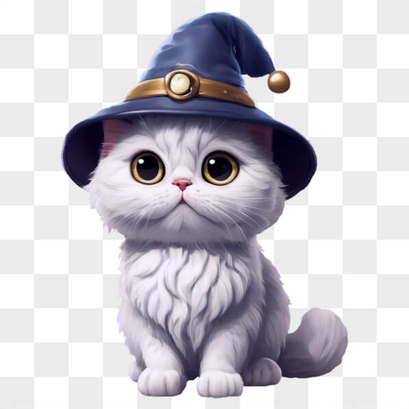 Download Fluffy White Cat in Wizard Hat Cartoons Online - Creative Fabrica