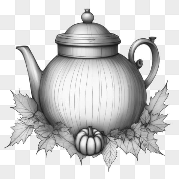 Download Autumn Teapot with Leaves and Pumpkin Sketches Online ...