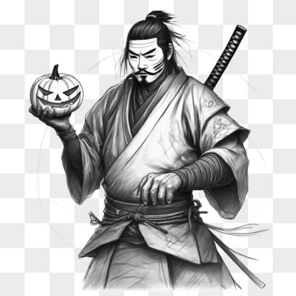 Download Samurai with Pumpkin Sketches Online - Creative Fabrica