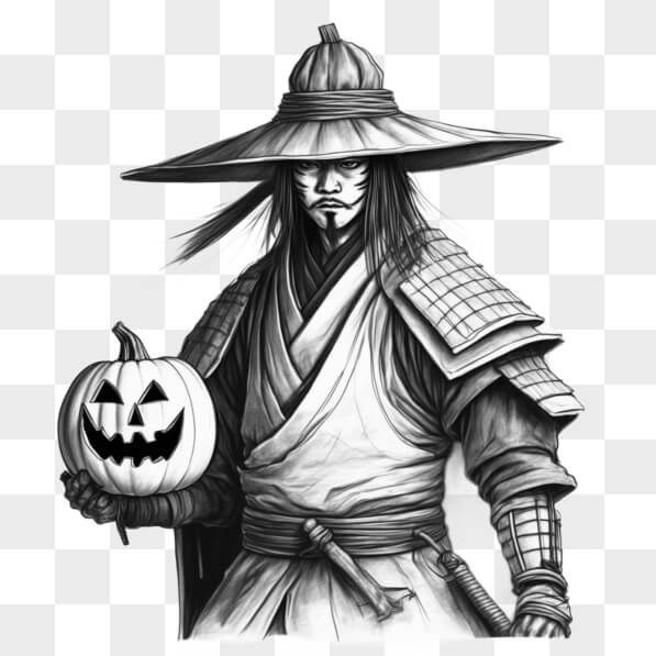 Download Samurai with Halloween Pumpkin Sketches Online - Creative Fabrica