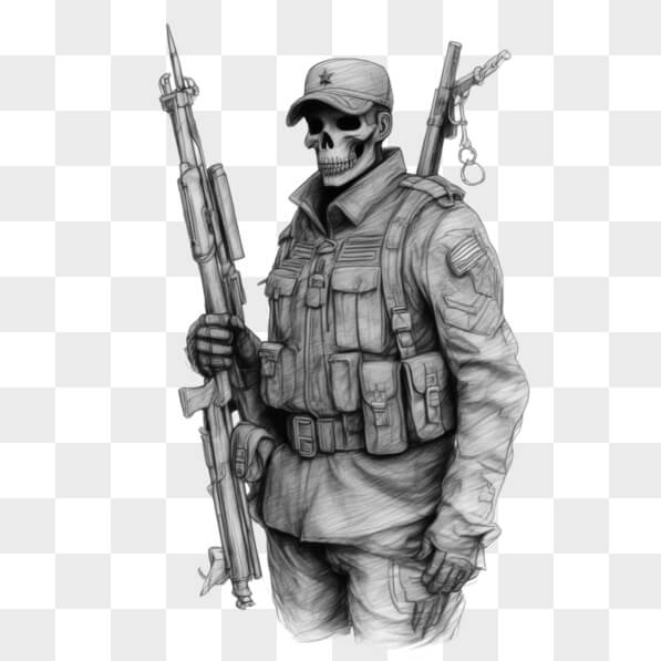 Download Skeleton Soldier in Military Gear Sketches Online - Creative ...