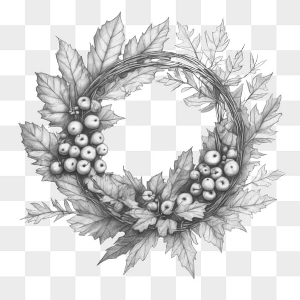 Download Pencil Drawing of a Leaf and Berry Wreath Sketches Online ...