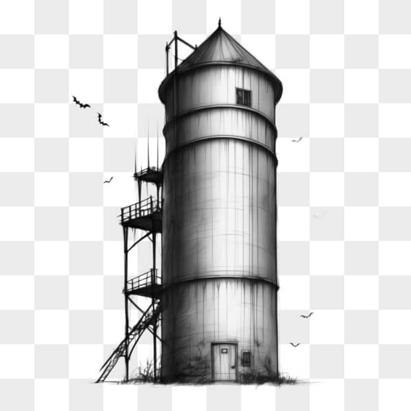Download Cylindrical Water Tower with Bats Sketches Online - Creative ...
