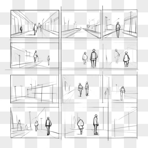 Download Sketch Panels of Urban Walking Scenes Sketches Online ...
