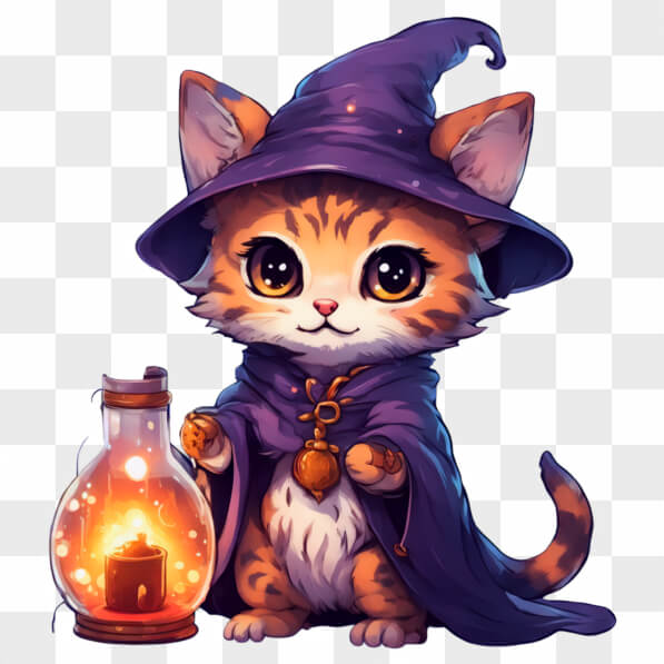 Download Kawaii Cat Wizard with Lantern Kawaii Online - Creative Fabrica