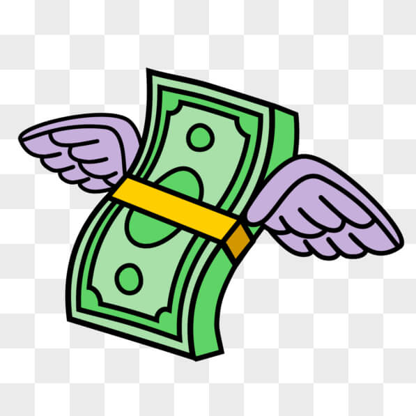 Download Cartoon Dollar Bill with Wings PNGs Online - Creative Fabrica