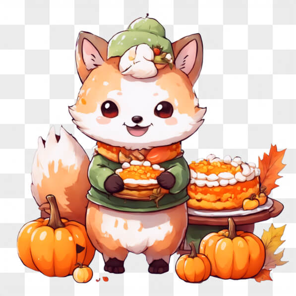 Download Kawaii Fox Holding Pumpkin Pie Among Fall Decorations Kawaii ...