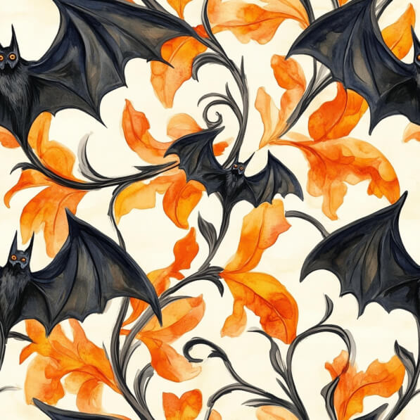 Download Bats and Autumn Leaves Pattern Patterns Online - Creative Fabrica