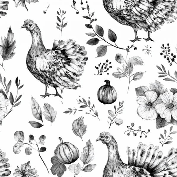 Download Black and White Nature Pattern with Quails and Foliage ...
