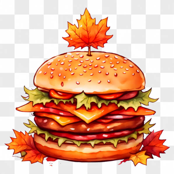 Download Kawaii Hamburger with Autumn Leaves Kawaii Online - Creative ...