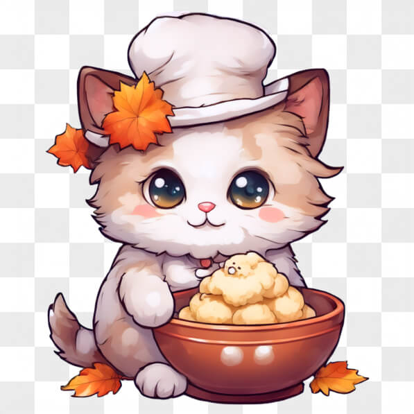 Download Kawaii Chef Cat with Fluffy Food Kawaii Online - Creative Fabrica
