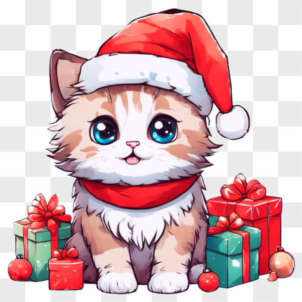 Descarga Gato Kawaii con Sombrero de Santa Rodeado de Regalos de ...