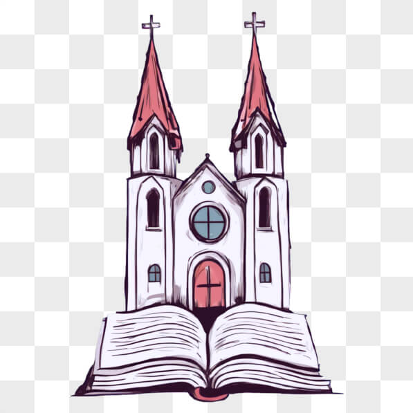Download Stylized Church with Open Book Cartoons Online - Creative Fabrica