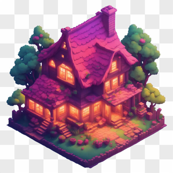 Download Whimsical House with Pink Roof and Lush Garden Cartoons Online ...