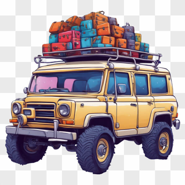 Download Vintage Yellow Off-Road Vehicle with Colorful Luggage Cartoons ...