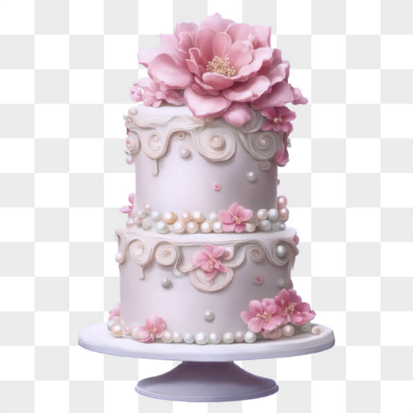 Download Elegant Two-Tiered Cake with Pink Flowers Cartoons Online ...