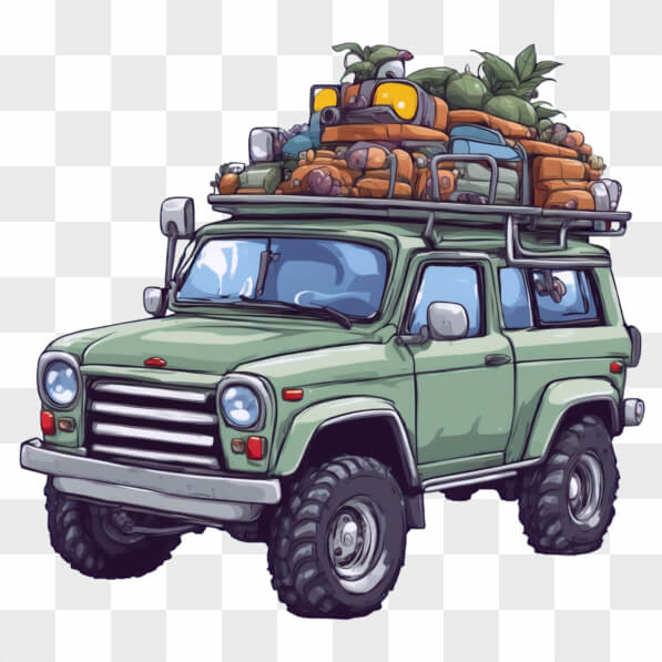 Download Cartoon Green SUV Packed for Adventure Cartoons Online ...