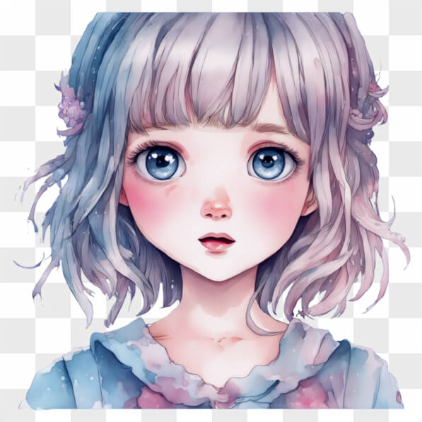 Download Whimsical Illustrated Character with Blue Eyes and Pastel Hair ...