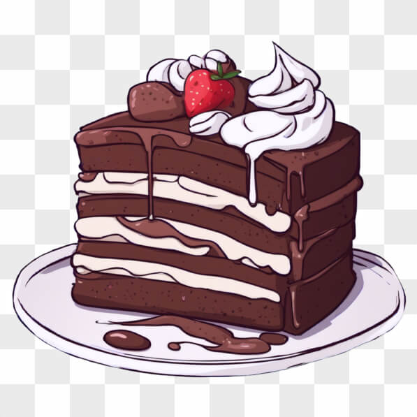 Download Slice of Chocolate Cake with Whipped Cream and Strawberry ...