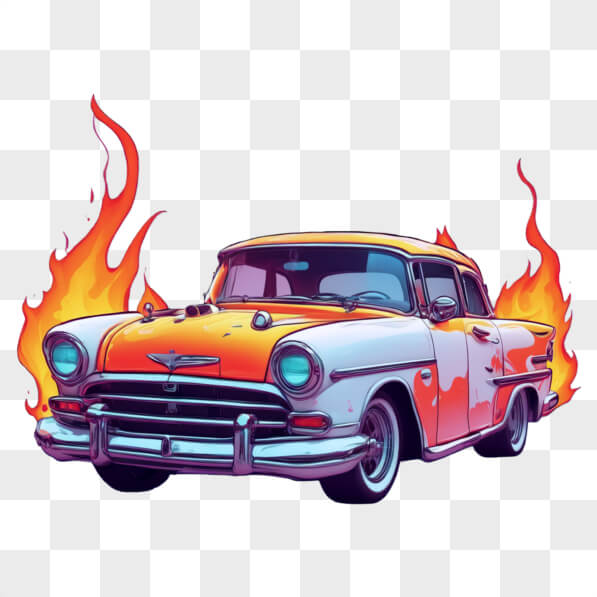 Download Vintage Car with Flames Cartoons Online - Creative Fabrica