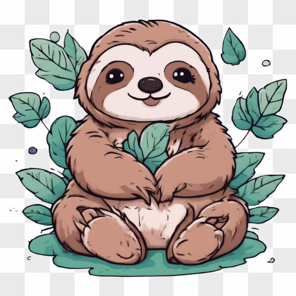 Download Cute Cartoon Sloth Surrounded by Leaves Cartoons Online ...