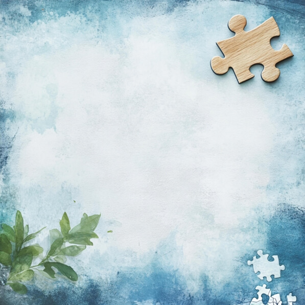 Download Creative Blue Background with Puzzle Pieces and Leaves ...