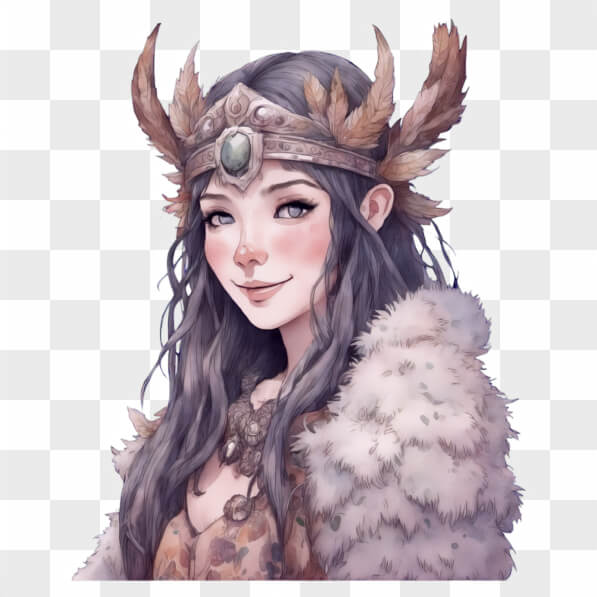 Download Illustration of a Female Character with Feathered Headpiece ...