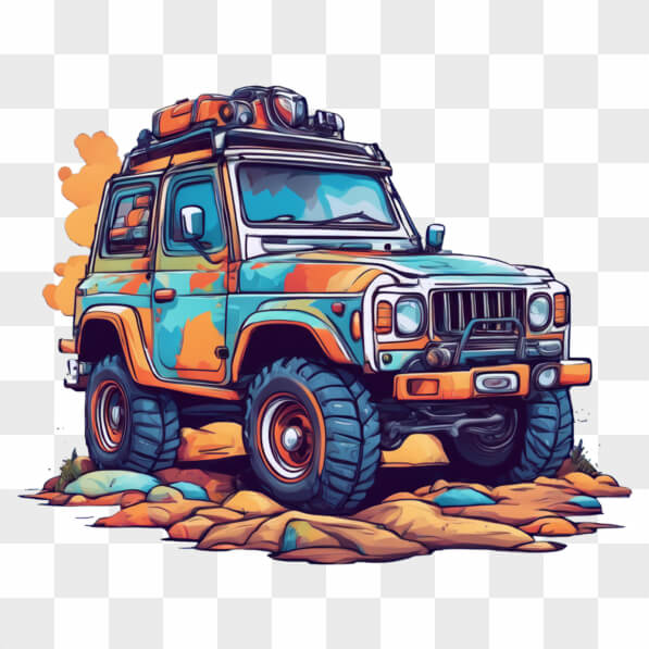 Baixe Veículo off-road colorido em terreno rochoso Cartoons - Creative ...