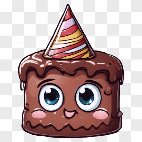 Download Cheerful Cartoon Chocolate Cake with Party Hat Cartoons Online ...