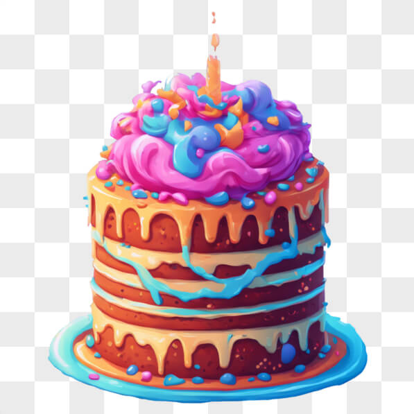 Download Colorful Birthday Cake with Frosting and Candle Cartoons ...