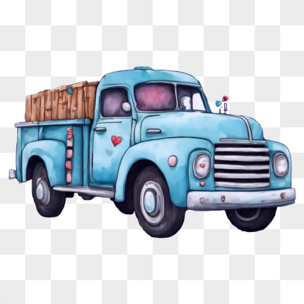 Download Vintage Blue Truck with Wooden Bed Cartoons Online - Creative ...