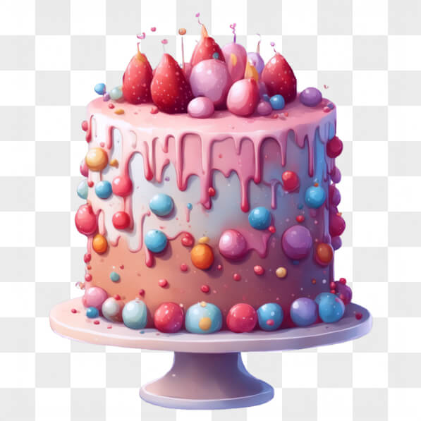 Download Colorful Dripping Cake with Candies and Strawberries Cartoons ...