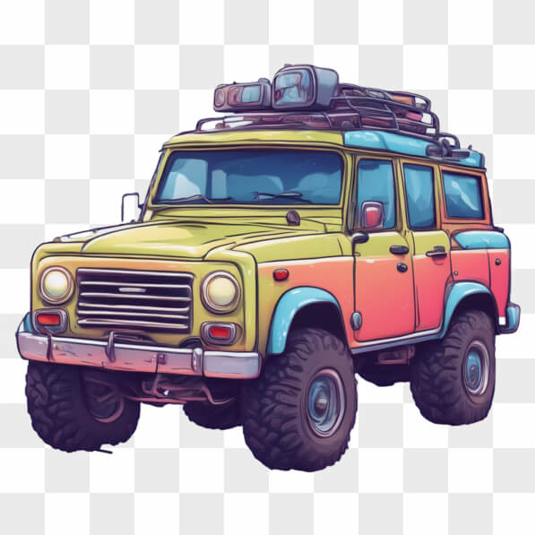 Download Colorful Vintage SUV with Roof Rack Cartoons Online - Creative ...