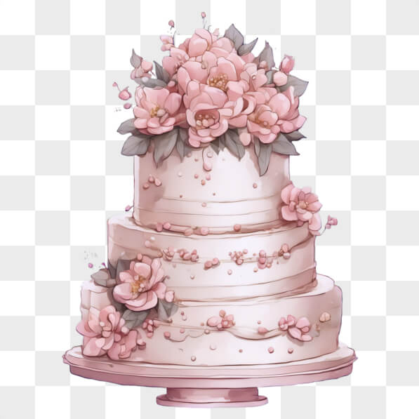Download Elegant Three-tiered Cake with Pink Flowers Cartoons Online ...