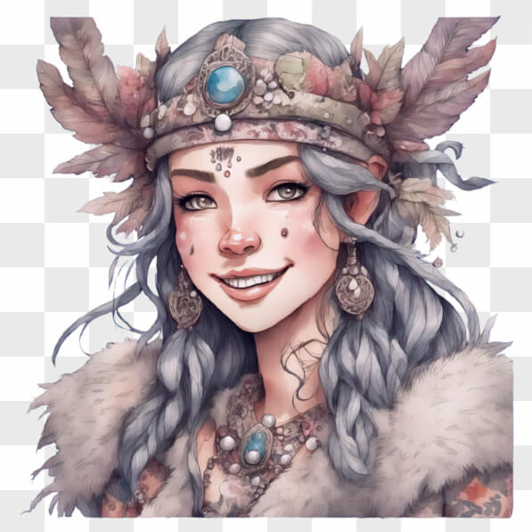 Download Ethereal Character with Floral Crown and Blue Hair Cartoons ...