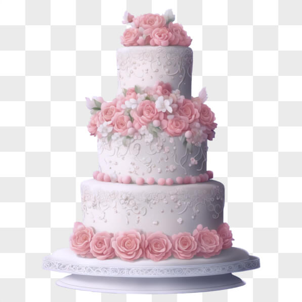 Descarga Elegante pastel de bodas de tres niveles con rosas rosas ...