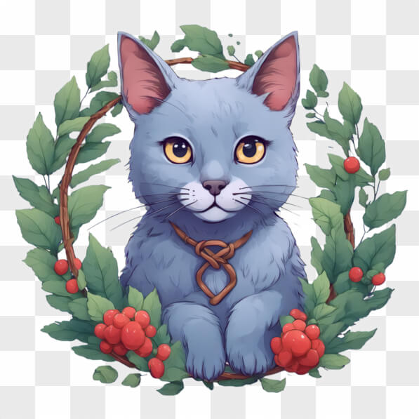 Descarga Gato Azul Encantador en una Corona de Hojas Cartoons En Línea ...