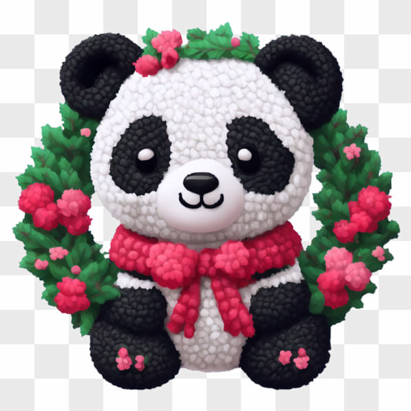 Download Festive Panda with Wreath Cartoons Online - Creative Fabrica