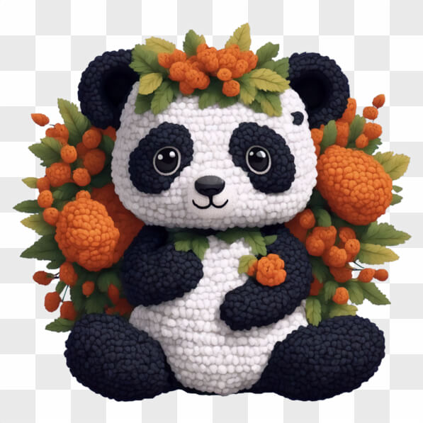 Download Cute Panda Surrounded by Orange Berries and Green Leaves ...