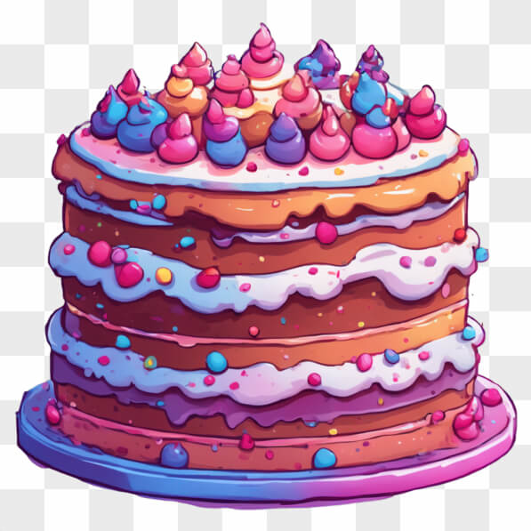 Download Colorful Layer Cake with Decorative Frosting Cartoons Online ...