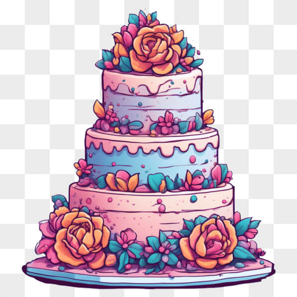 Download A beautifully decorated cake with flowers Cartoons Online ...