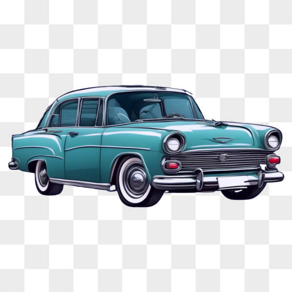 Download Vintage Turquoise Auto Cartoons online op Creative Fabrica