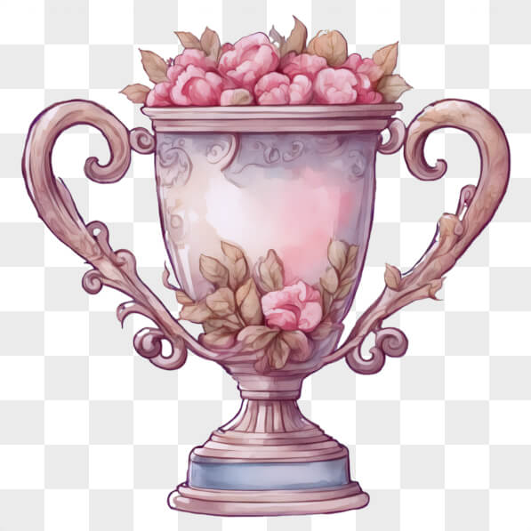 Download Ornate Trophy with Pink Roses Cartoons Online - Creative Fabrica